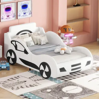 Myboo Autobett Kinderbett 90x200, Bett mit Lattenrost und Unterbettstauraum, Kinder Spielbett Jugendbett Aufregendes Auto Kinderbett f&uuml;r kleine Rennfahrer J