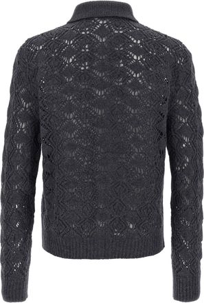 Jil Sander Openwork Virgin Wool Cardigan - Charcoal