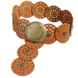 Generic Ceinture Femme - Ceinture large ronde pour femmes en cuir v&eacute;ritable style western exag&eacute;r&eacute; avec boucle m&eacute;tallique plaqu&eacute;e or