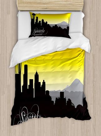Abakuhaus Seattle Skyline Bettbezug Set für Einzelbetten, gebirgigen Rahmen, Milbensicher Allergiker geeignet mit Kissenbezug, 130 x 200 cm - 70 x 50 cm, Dunkel