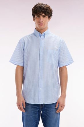 Eden Park Chemise Ray&eacute;e &Agrave; Manches Courtes En Coton Ciel Coupe Droite