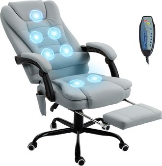 Vinsetto B&uuml;rostuhl mit Massagefunktion, B&uuml;rostuhl, ergonomischer Stuhl mit verstellbarer H&ouml;he, neigbarer R&uuml;ckenlehne und Kabelfernbedienung, einziehbare und um