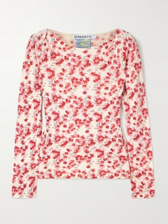 Bernadette Haut En Soie Mélangée À Mailles Gaufrées Et À Imprimé Fleuri Luke - Rouge