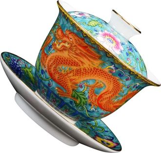 Angoily Chinesischer Gaiwan Teeschale Porzellan Kung Fu Teetasse Traditionelle Teetasse mit Untertasse Deckel Tee Schüssel Keramikbecher Teebecher Keramik Tee