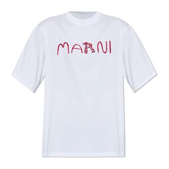 Marni Wei&szlig;es Baumwoll-T-Shirt mit geflocktem Tieralphabet-Logo - - Tops - Herren - Wei&szlig; - S