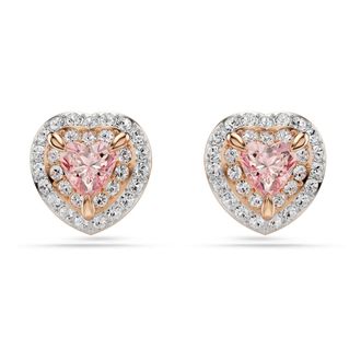 Swarovski One Ohrstecker, Herzschliff, Pav&eacute;, Herz, Rosa, Metallmix