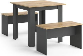 Vicco Ensemble de table &agrave; manger Sentio, Anthracite, 80 x 80 cm avec 2 bancs