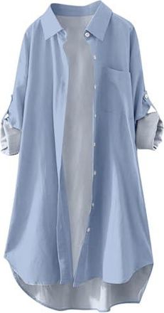 Generic Chemise Femmes Coton Lin Chic Et Elegant D&eacute;contract&eacute;e Chemisiers Et Blouses &Eacute;t&eacute; Manche Longue Col V L&acirc;che Top L&eacute;ger Respirant Tunic &Agrave; La Mode Coton Et