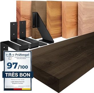 Lamofootwear Manufaktur &Eacute;tag&egrave;re Murale avec Supports en J Noirs | &Eacute;tag&egrave;re 140 cm Largeur pour Salle de Bain, Couloir, Cuisine Style Industriel | Couleur : Noir, Bo