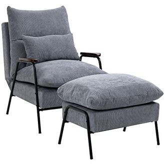 HOMCOM Relaxsessel mit Hocker Sessel mit Verstellbar R&uuml;ckenlehne, Liegefunktion, Kissen, Loungesessel Modern Polstersessel mit Kord-Optik f&uuml;r Wohnzimmer bis 
