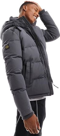 Superdry Everest - Kurze Pufferjacke in Anthrazit mit Kapuze-Grau