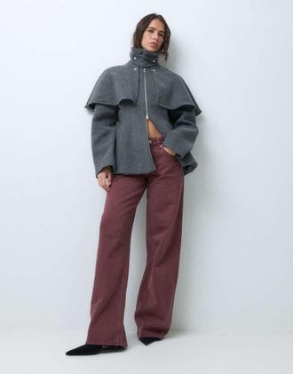 Monki Jacke aus Wollmix mit taillierter Taille in Dunkelgrau