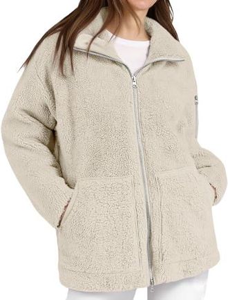 Generic MJGkhiy Veste polaire femme dhiver élégante chaude poilue manteaux avec fermeture éclair et poches thermiques en peluche manteau doublé polaire Curvy 