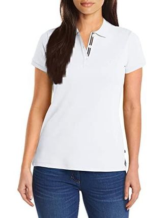 Nautica 3-Button Short Sleeve Breathable 100% Cotton Polo Shirt, Blanc Brillant, S Femme
