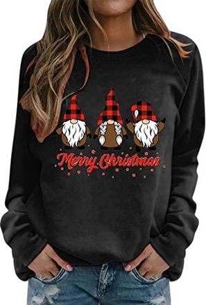 Generic Pull Femme Chic Et Elegant, Chemise pour Femmes Joyeux noël imprimé O Cou Sweat col Rond Coupe Pull Hauts décontracté à Manches Longues Chemises dentr