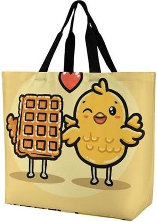 Generic Gaufres Et Poulet Sac A Main Femme L&eacute;ger Sacs De Courses Pliable Sac Fourre-Tout Pour Voyage Universit&eacute; Quotidienne