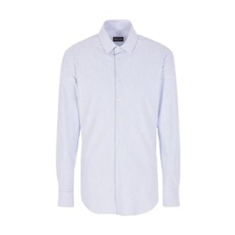Giorgio Armani Homme, Chemises, Blanc, Taille: XL Chemise Slim Fit en Jersey de Coton Rayé