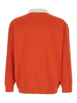 Autry Mens Polo-Neck Sweater Orange Cotton Blend Top