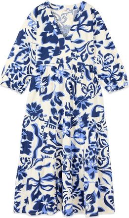 Oltre Femme, Robes, Bleu, Taille: 46 FR Robe longue en coton &agrave; motifs