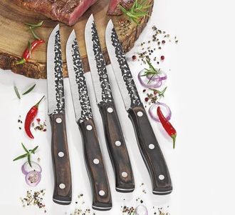 Zassenhaus Steakmesser HUNTER 4er-Set, Handgefertigt, Hochwertiger Spezial-Klingenstahl & Pakkaholzgriffe, 25 cm Länge, Perfekt für Ihren Steakgenuss, in Holzbox