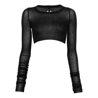 Rick Owens Cropped Rundhals-Langarmshirt - - Tops - Damen - Schwarzk - L