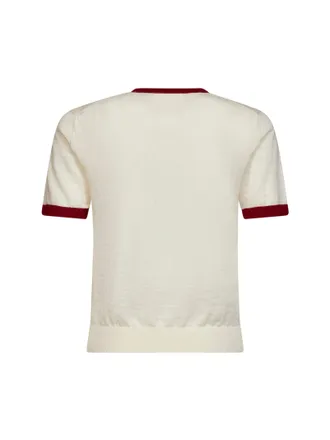 Guest In Residence Womens T-Shirt Airy Ringer Cashmere Cream-Carmine White T-Shirts & Jerseys