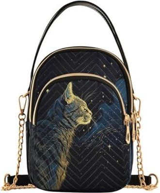 Mnsruu Petit sac &agrave; bandouli&egrave;re en cuir pour femme Motif chat &eacute;toil&eacute;