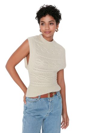 Trendyol Damen Knitting Detailed Knitwear Sweater, Greige, S EU