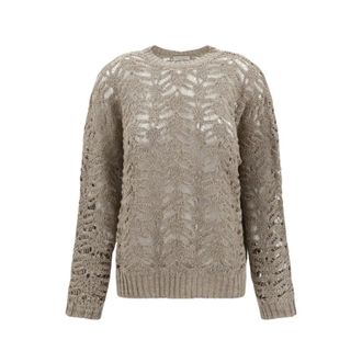 Brunello Cucinelli Femme, Pulls, Beige, Taille: 38 FR Pull &agrave; Paillettes Scintillant