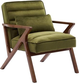 Sweeek Fauteuil scandinave bois dhévéa et velours kaki