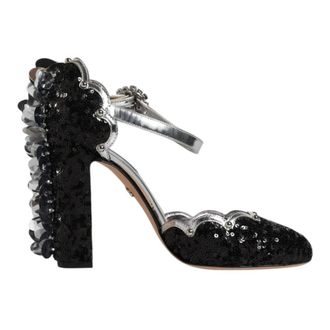 Dolce & Gabbana Femme, Chaussures, Noir, Taille: 38 EU Sandales Talons Paillettes Noires Argent