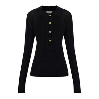 Ganni Schmal geschnittenes Wollpolohemd - - Knitwear - Damen - Schwarzk - M