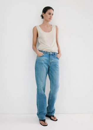 Mango Leinen-Top mit Rundhalsausschnitt hellgrau/pastellgrau - Damen - XXS - MANGO