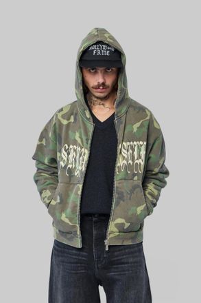 Askyurself Goth Camo Cropped Vintage Zip Hoodie