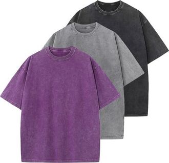 Generic Lot de 3 t-shirts surdimensionn&eacute;s d&eacute;contract&eacute;s d&eacute;lav&eacute;s vintage pour femme, 3 pi&egrave;ces-J, 5XL