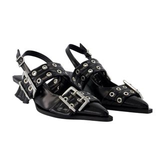 Ganni Womens Buckle-Embellished Kitten Pump Black Synthetic