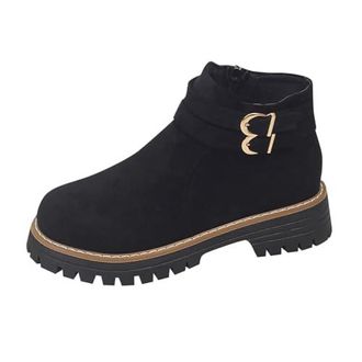 Generic Bottines pour femme - Coupe large - Style d&eacute;contract&eacute; - Semelle &eacute;paisse - Boucle - Fermeture &eacute;clair lat&eacute;rale - Antid&eacute;rapantes - Confortables - Noir et