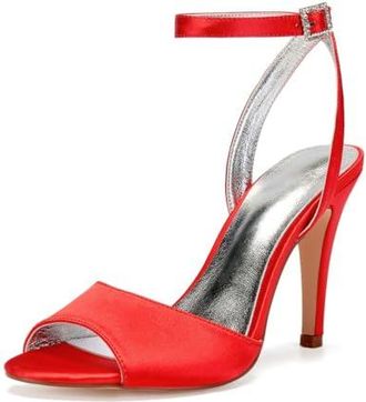 Generic Sandales &Agrave; Bout Ouvert Mari&eacute;e Stylet Talons Femmes Et&eacute; Talon Mariage Soir&eacute;e Chaussures Femmes 10.5Cm,Rouge,35 EU