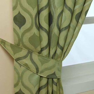 Homescapes Jacquard Gardinen Raffhalter Vevey Kurven Gr&uuml;n