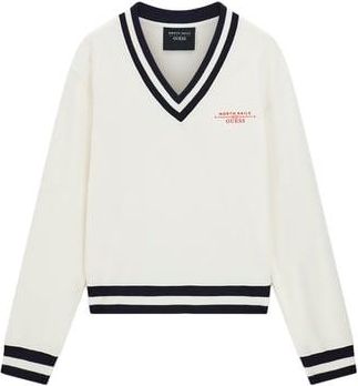 Guess Pull col V broderie logo en coton m&eacute;lang&eacute;