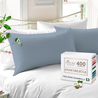 Pizuna Luxuri&ouml;ser Soft-Satin 2er Pack Kissenbezug 40x80 cm Staubiges Blau, 400 Fadenzahl Baumwolle Quadratisch Kissenbez&uuml;ge, 100% Langstapel Baumwolle Nur Ki