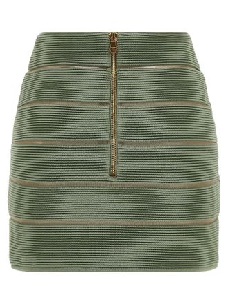 Balmain Ribbed Viscose with Mesh Inserts Skirt - Sage Green