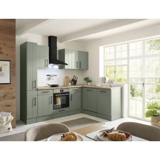 Respekta L K&uuml;che Einbau Winkelk&uuml;che Landhaus Gr&uuml;n Anton 250 cm ohne K&uuml;hlschrank Respekta