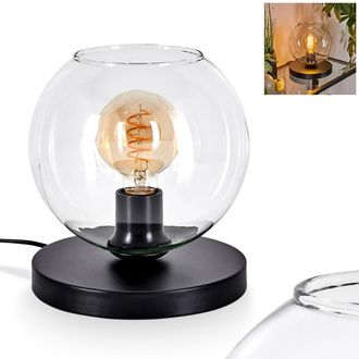 HOFSTEIN Tischleuchte Koyoto, Tischlampe aus Metall/Glas in Schwarz/Klar, Leuchte im modernen Retro/Vintage-Design mit Schirm aus Glas (&Oslash; 20 cm) u. An/-Auschal