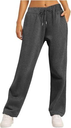 Generic Pantalon Jogging Femme en Coton de Sport Chic &Eacute;lastique Taille Haute avec Poches Droit &agrave; Coupe Large Training Yoga D&eacute;contract&eacute; Baggy Pilates Bas Leger