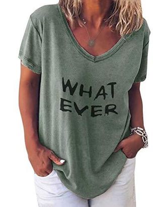 Minetom T-Shirt Femme &agrave; Manches Courtes Grande Taille &Eacute;t&eacute; Ample Casual Col en V Tops Femme Sexy Imprim&eacute; Top Color&eacute;es Mode Blouse Haut C Vert FR 46