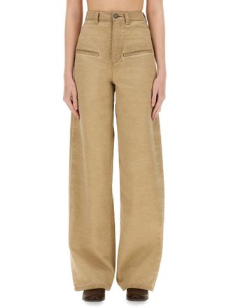 Uma Wang Womens Wide-Leg Wool Blend Trousers Beige