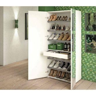 Dmora Dmora - Meuble à chaussures Dminiat, Mobilier de salle polyvalente avec porte miroir, Meuble à chaussures moderne avec 6 étagères, Fabriqué en