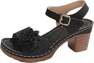 Generic Sandales &agrave; talons mi-hauts pour femme - Bout ouvert - Style romain vintage - Avec sangle &agrave; boucle - Pour l&eacute;t&eacute;, la plage, les vacances, Noir, 39 2/3 EU