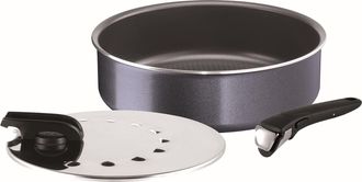 T-fal L2319102 Ingenio Elegance Schmorpfanne, 26 cm + 1 Griff + 1 Deckel, 26 cm, Glitzer, f&uuml;r alle Herde au&szlig;er Induktion, Aluminium, Grau, 11 x 35,5 x 29,5 